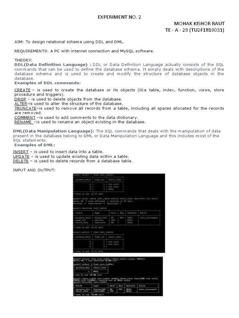 Mumbai University B.E. EXTC - Sem 5 DBMS Experiment | PDF