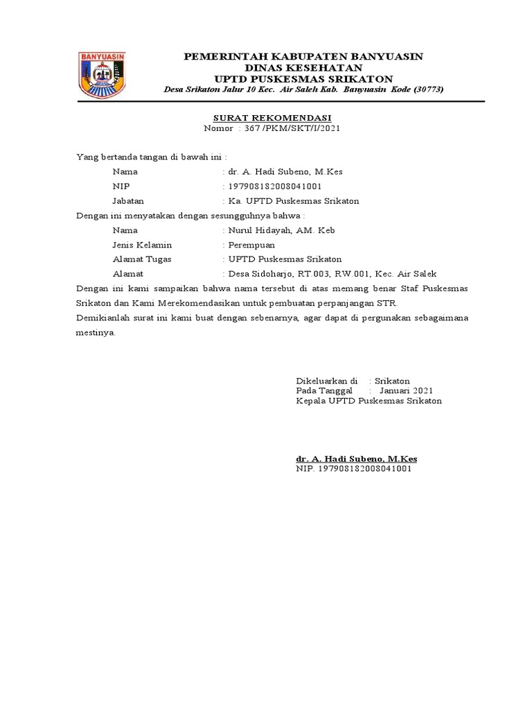 Rekomendasi Perpanjangan STR Puskesmas Srikaton | PDF | Pengembangan ...