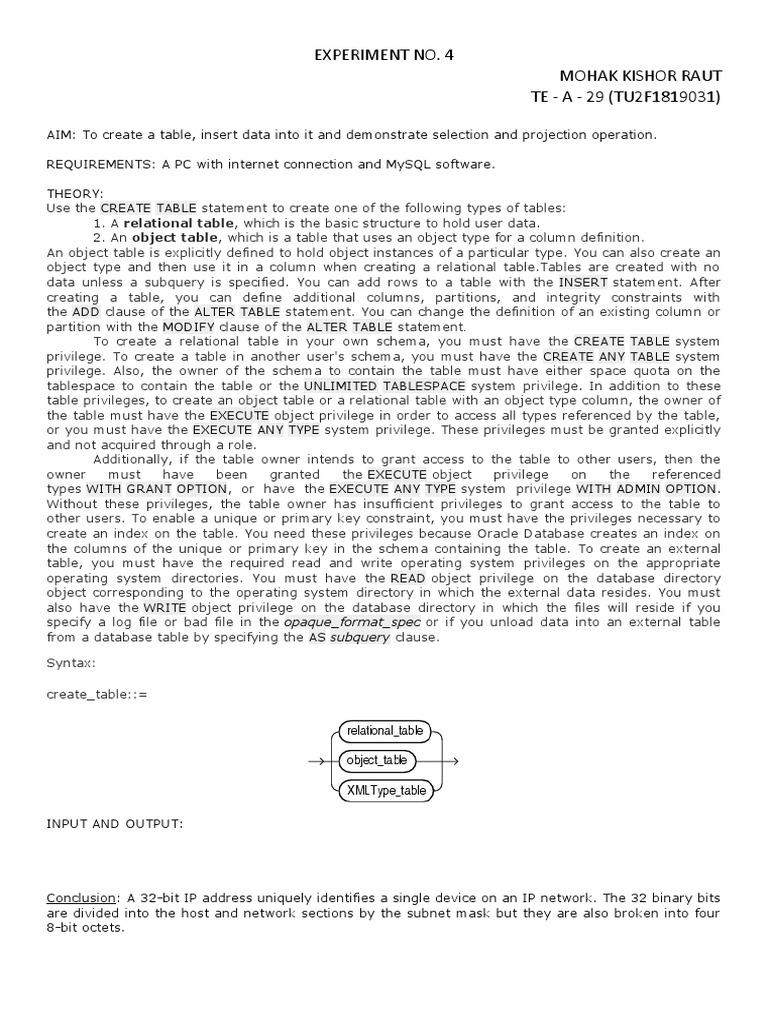 Mumbai University B.E. EXTC - Sem 5 DBMS Experiment | PDF | Table (Database) | Relational Database