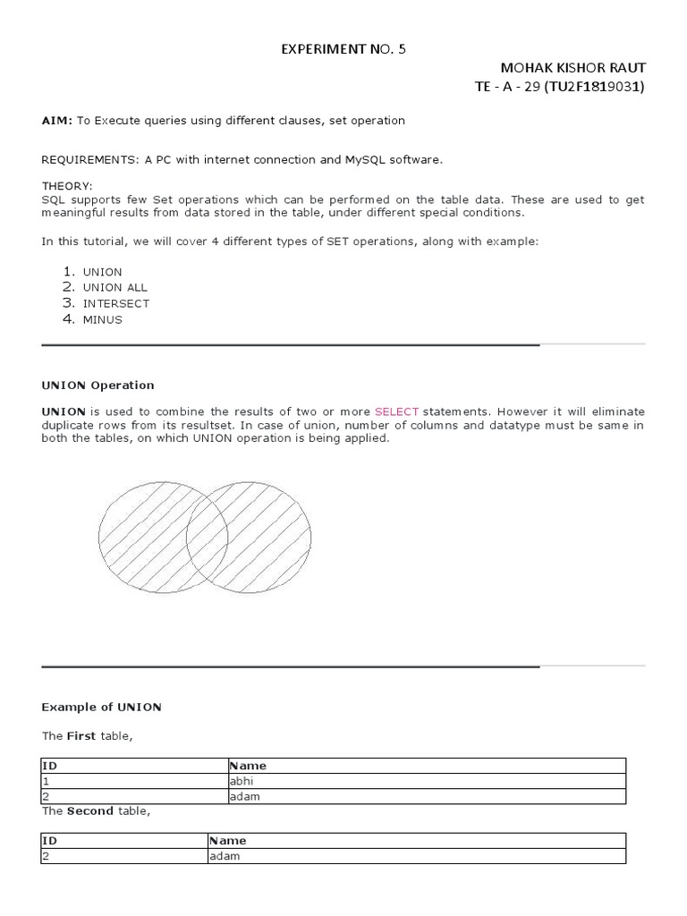 Mumbai University Be Extc Sem 5 Dbms Experiment Pdf Table Database Ip Address 