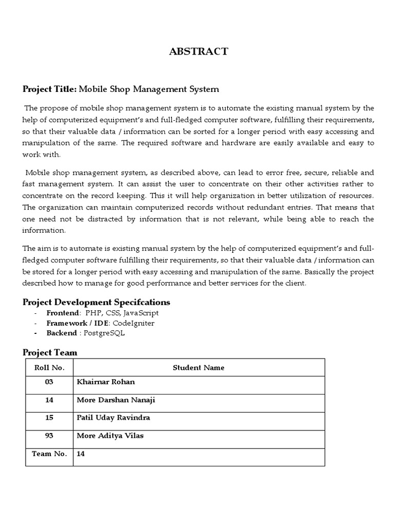 Project Abstract Format 1 Pdf Microsoft Excel Computer Program