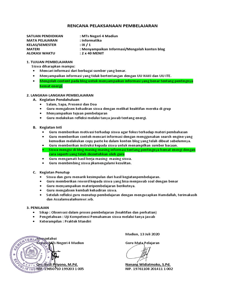 Adiwiyata - Rpp-Tik-9-Ganjil-Adiwiyata | PDF