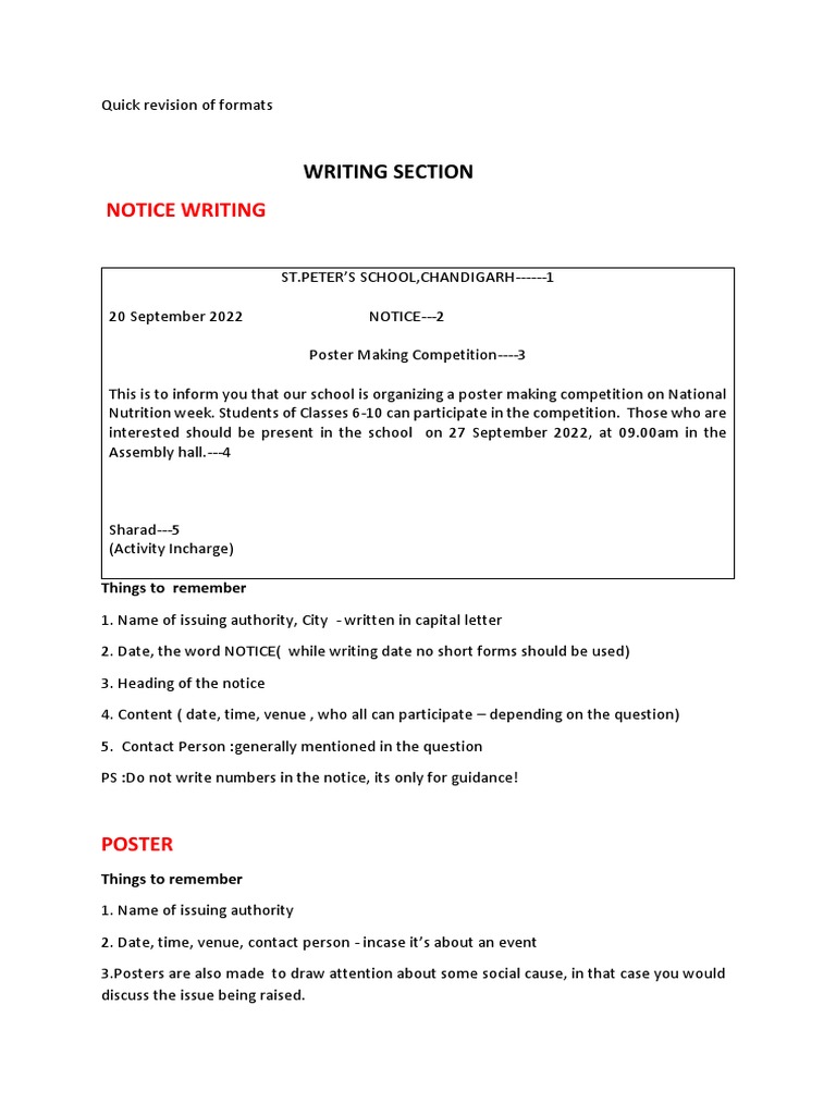 Notice Writing | PDF | Paragraph | Human Communication