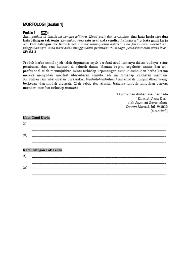 MORFOLOGI (Soalan 1) | PDF