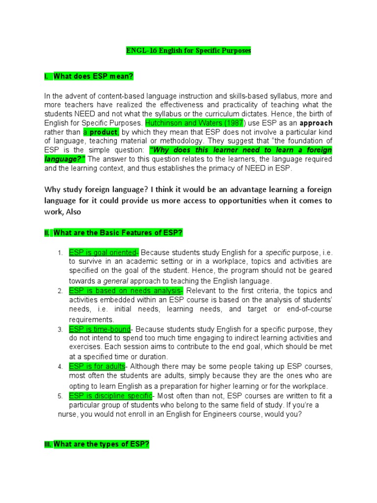 Engl16 - English For Specific Purposes | PDF