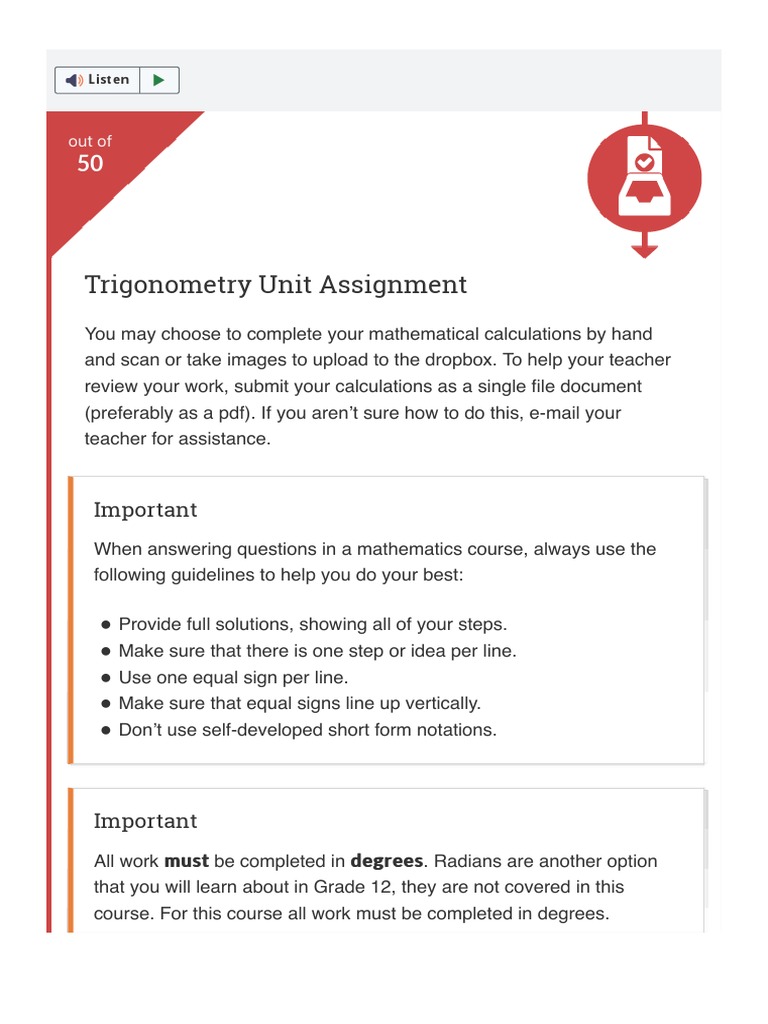 Trigonometry Unit Assignment | PDF | Trigonometric Functions | Equations