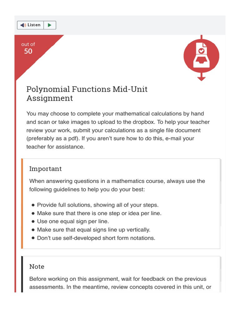 Polynomial Functions Mid-Unit Assignment | PDF | Abstract Algebra | Mathematical Objects