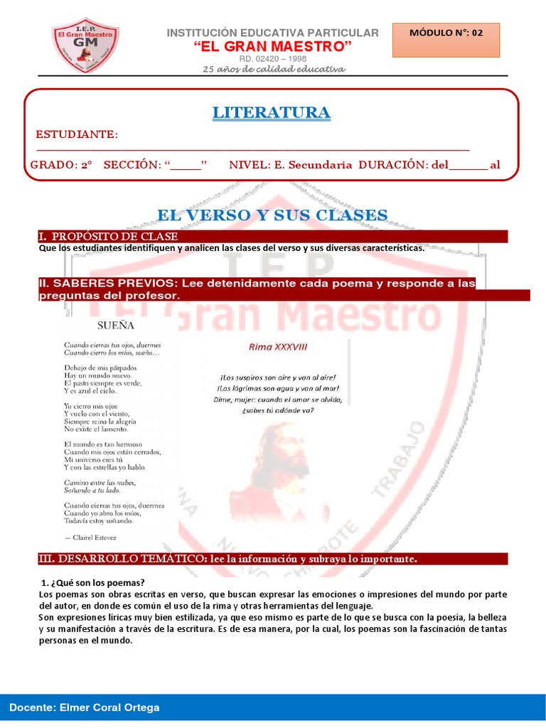 Clases y Análisis del Verso Poético | PDF | Poesía | Recursos poéticos
