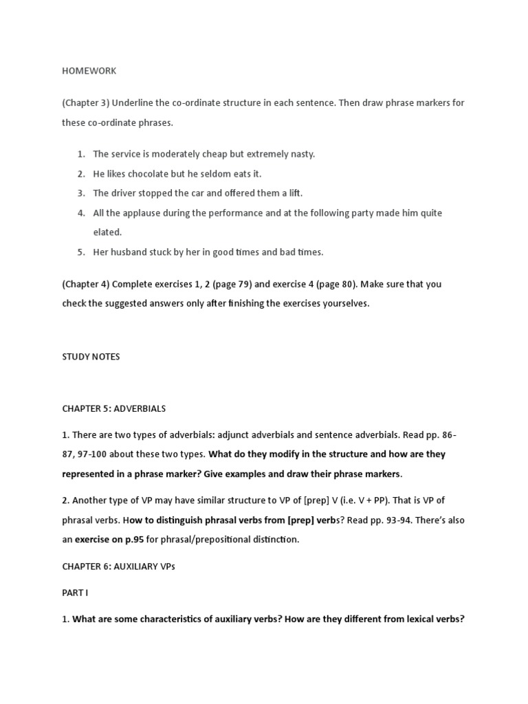 Coordinate Structures and Adverbials Exercises | PDF