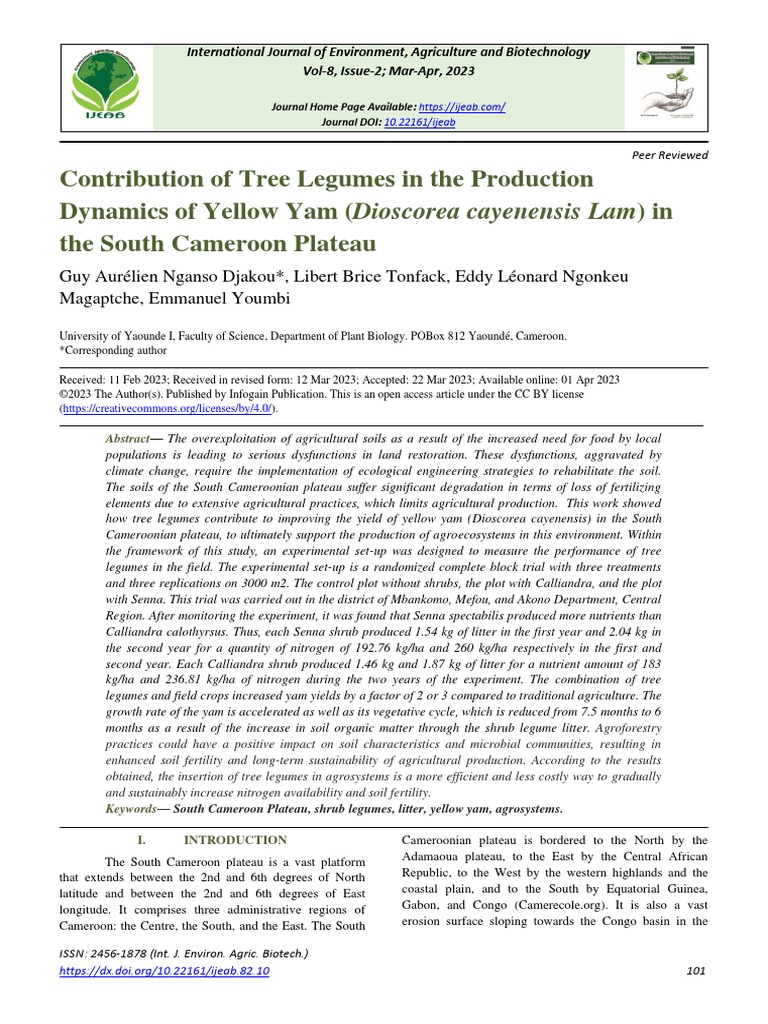 Contribution of Tree Legumes in The Production Dynamics of Yellow Yam ...