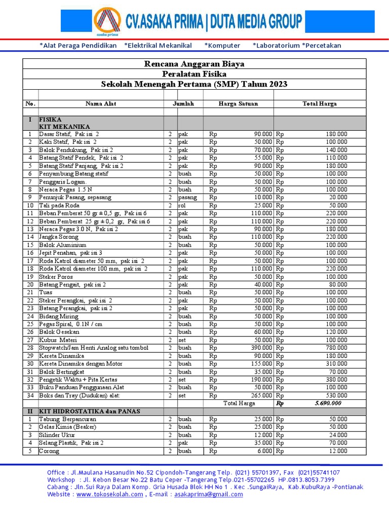 Paket Peralatan Laboratorium IPA Fisika SMP 2023 - SIPLah Asaka Prima ...