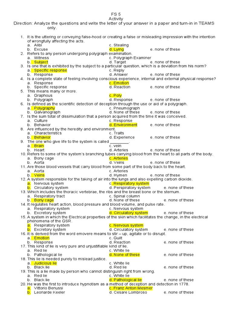 Polygraph Examination Quiz Questions | PDF | Artery | Polygraph