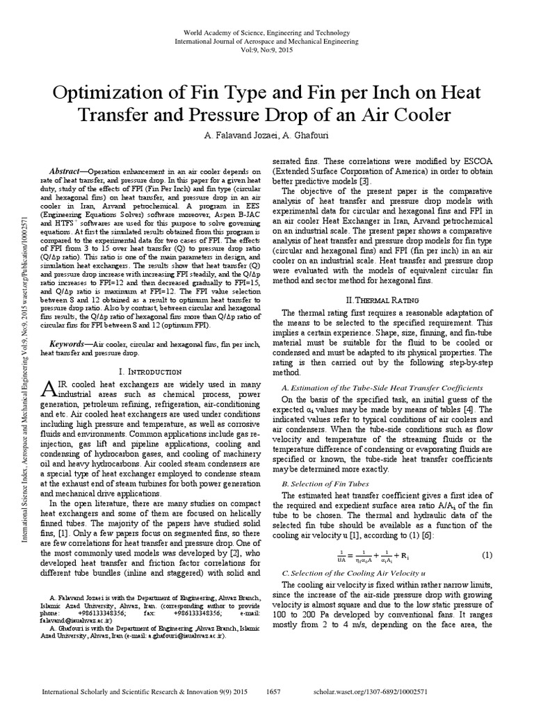 Optimization of Fin Type and Fin Per Inch On Heat Transfer and Pressure ...