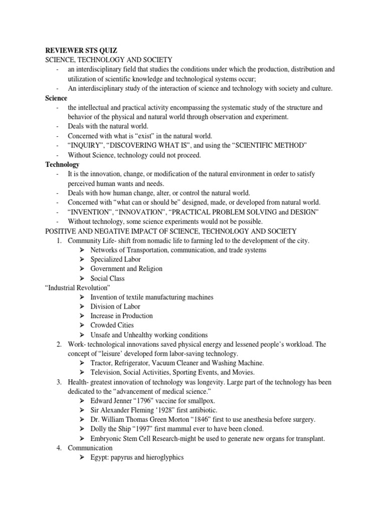 STS REVIEWER Midterms | PDF | Science
