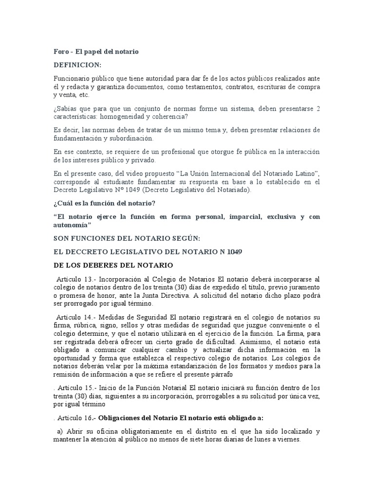 Foro Papel Del Notario Tarea Registral Notarial | PDF