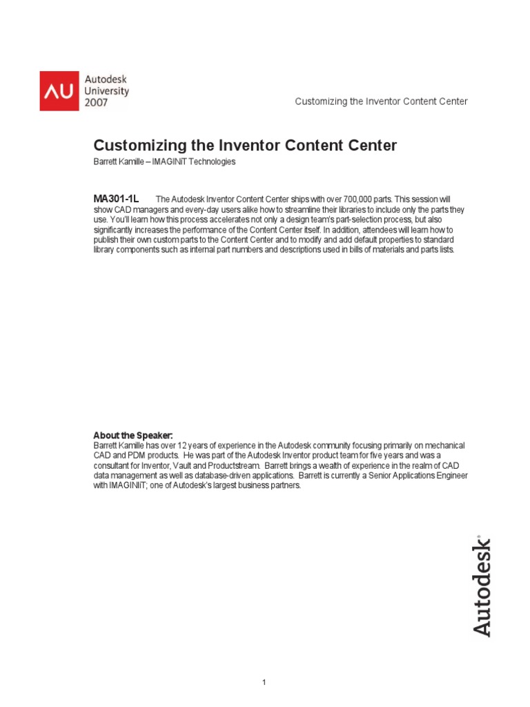 Customize Autodesk Inventor Content Center | PDF | Backup | Computer ...
