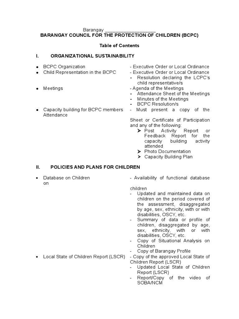 BCPC Table of Contents | PDF | Budget