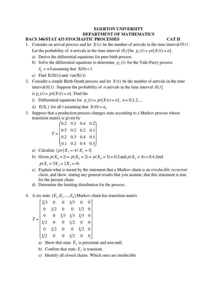 Bacs 346 - Stat 433 - Cat - 2 - 23 | PDF | Markov Chain | Probability Theory