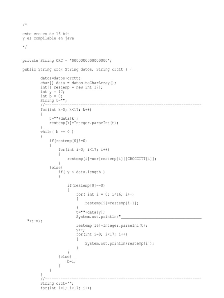 CRC de 16 bits en Java | PDF