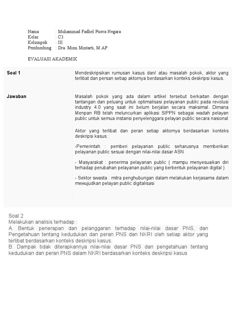 Evaluasi Akademik Muhammad Fadhel | PDF