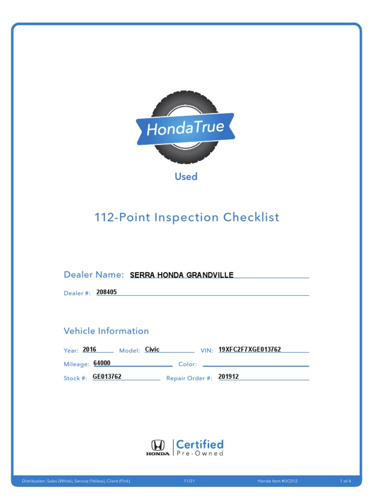 182-Point Inspection Checklist | PDF | Leak | Tire