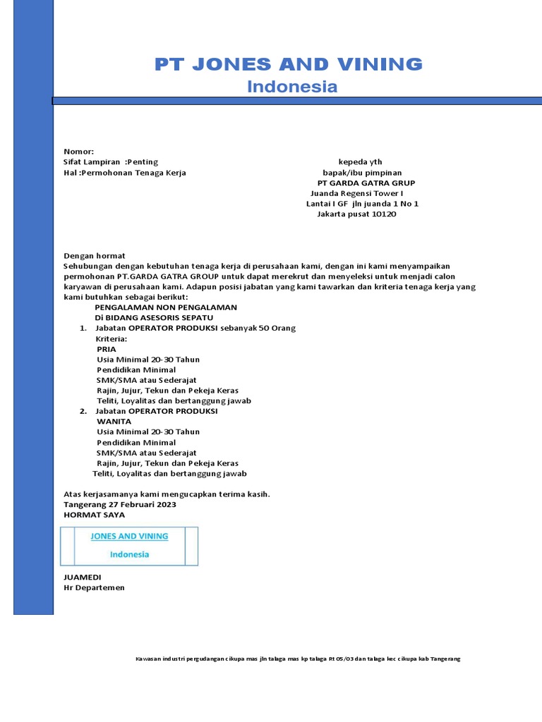 PT Jones and Vining: Indonesia | PDF