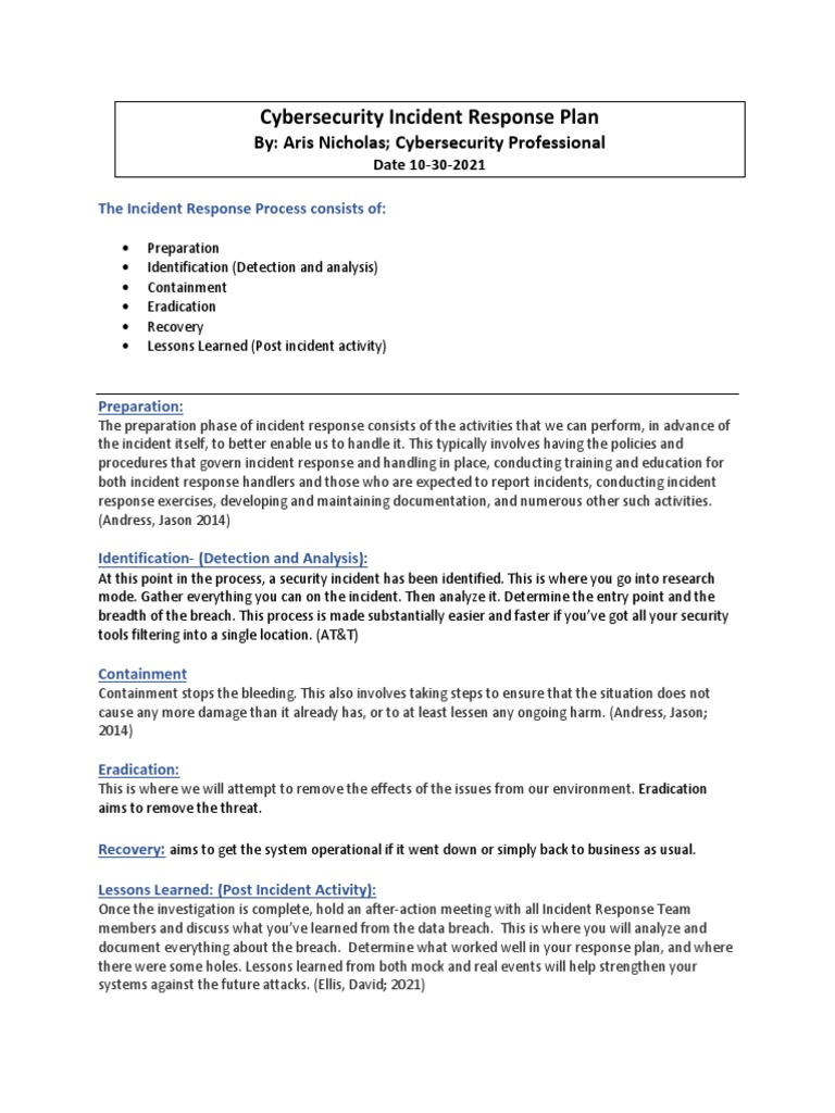 Aris Incident Response Plan-Description-10-30-2021 PDF | PDF | Security ...