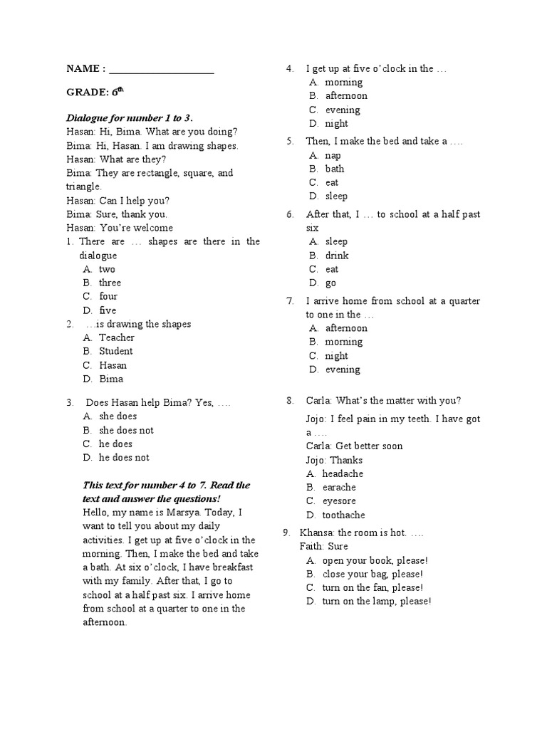 soal bahasa inggris kelas 6 | PDF