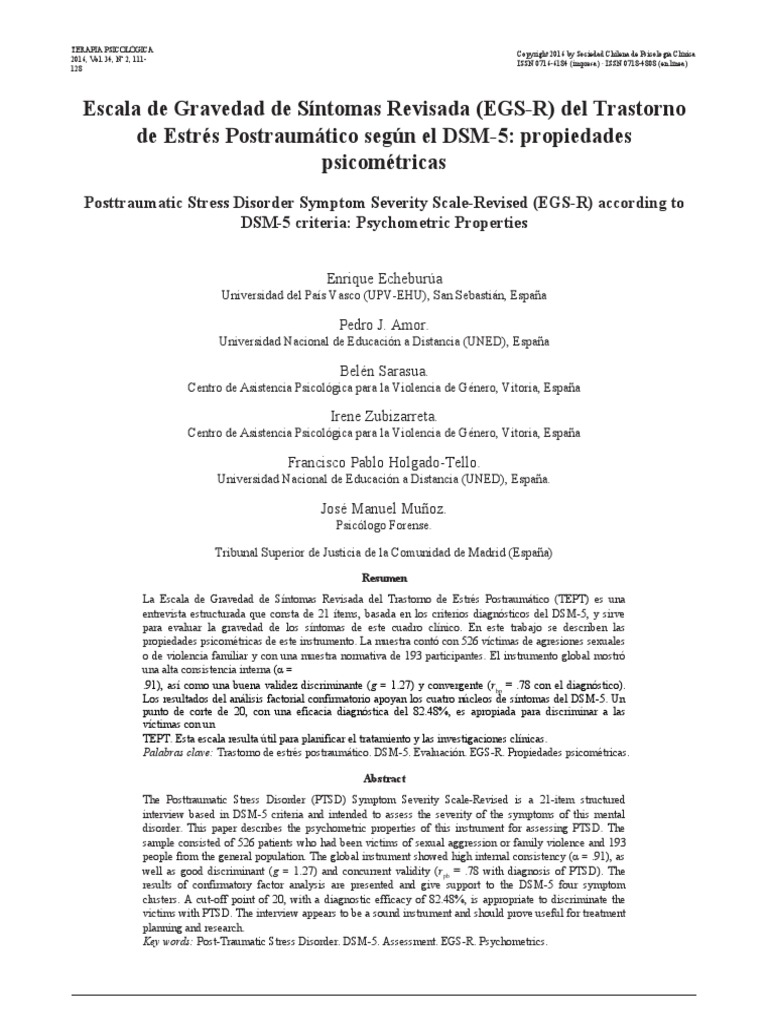 Escala de Gravedad de Sintomas Tept PDF | PDF | Manual Diagnóstico y Estadístico de los ...