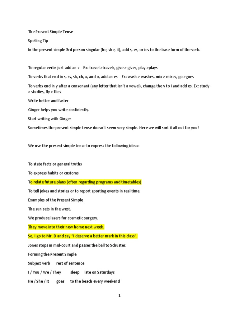 Understanding Present Simple Tense | PDF | Perfect (Grammar ...
