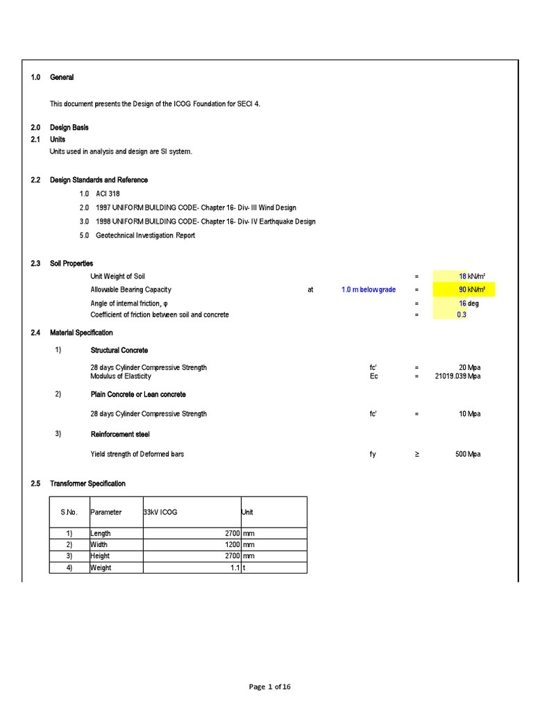 Design of Foundation for 33kV ICOG Transformer | PDF | Civil ...
