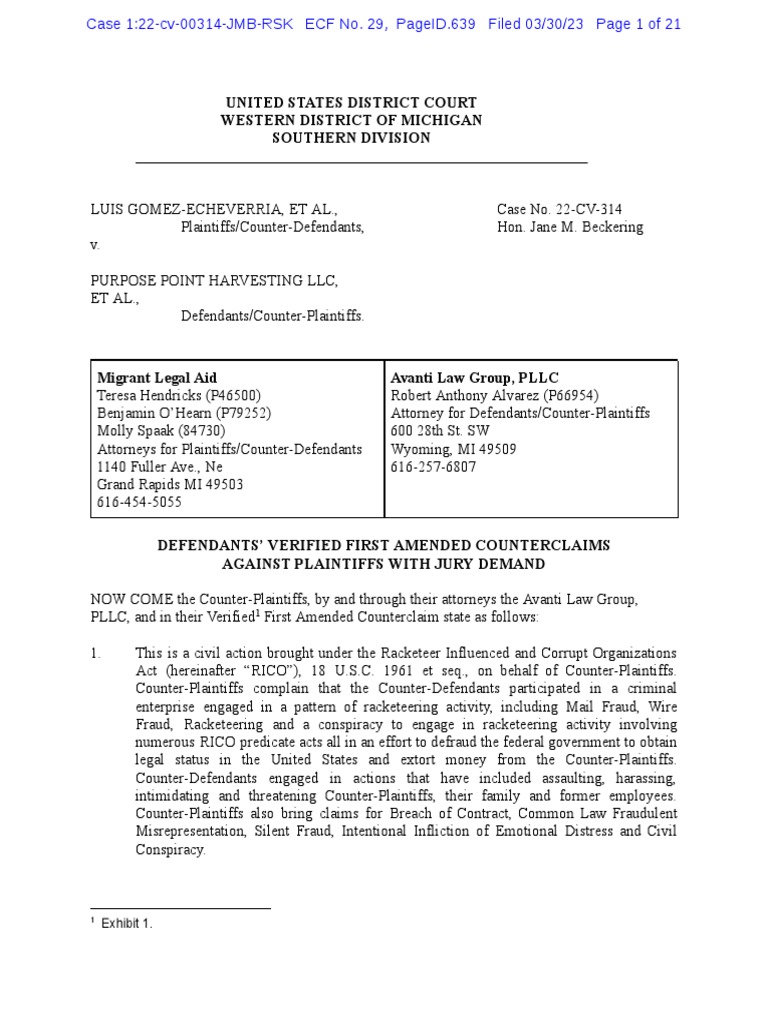 ECF 29 RICO - Amended Purpose Point Counterclaim | PDF | Racketeer Influenced And Corrupt ...