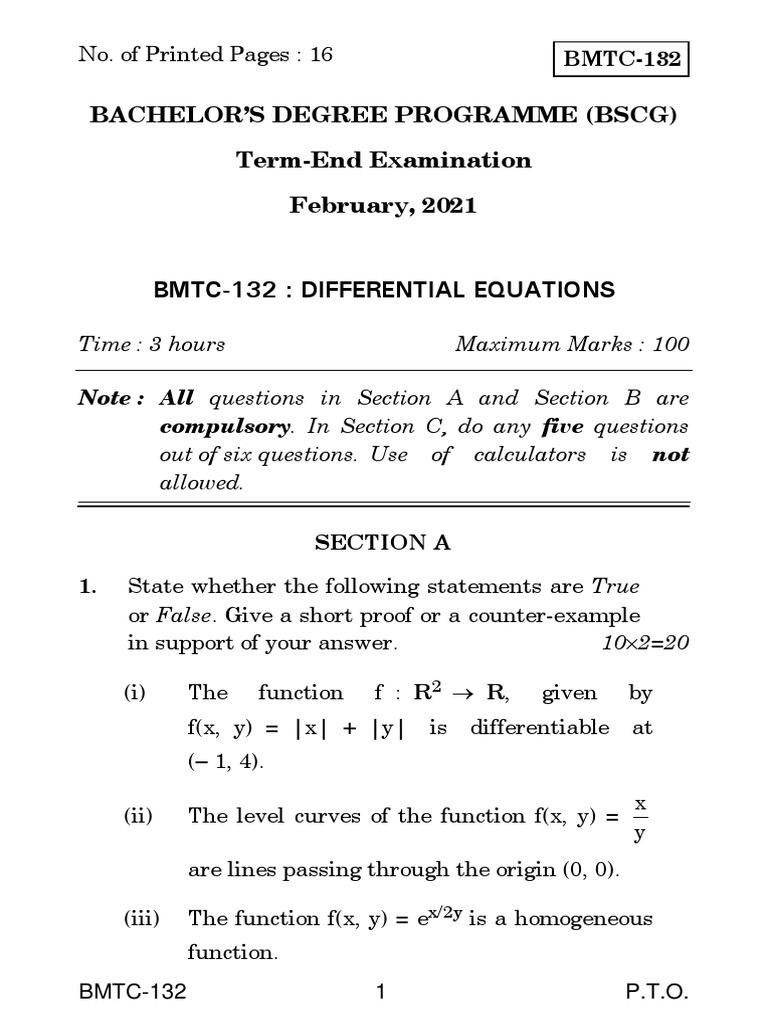 BMTC 132 | PDF | Equations | Differential Equations