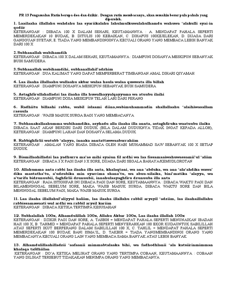PR 13 Pengamalan Rutin Berupa Doa Dan Dzikir | PDF