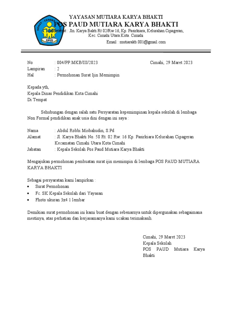 Surat Permohonan Ijin Memimpin | PDF