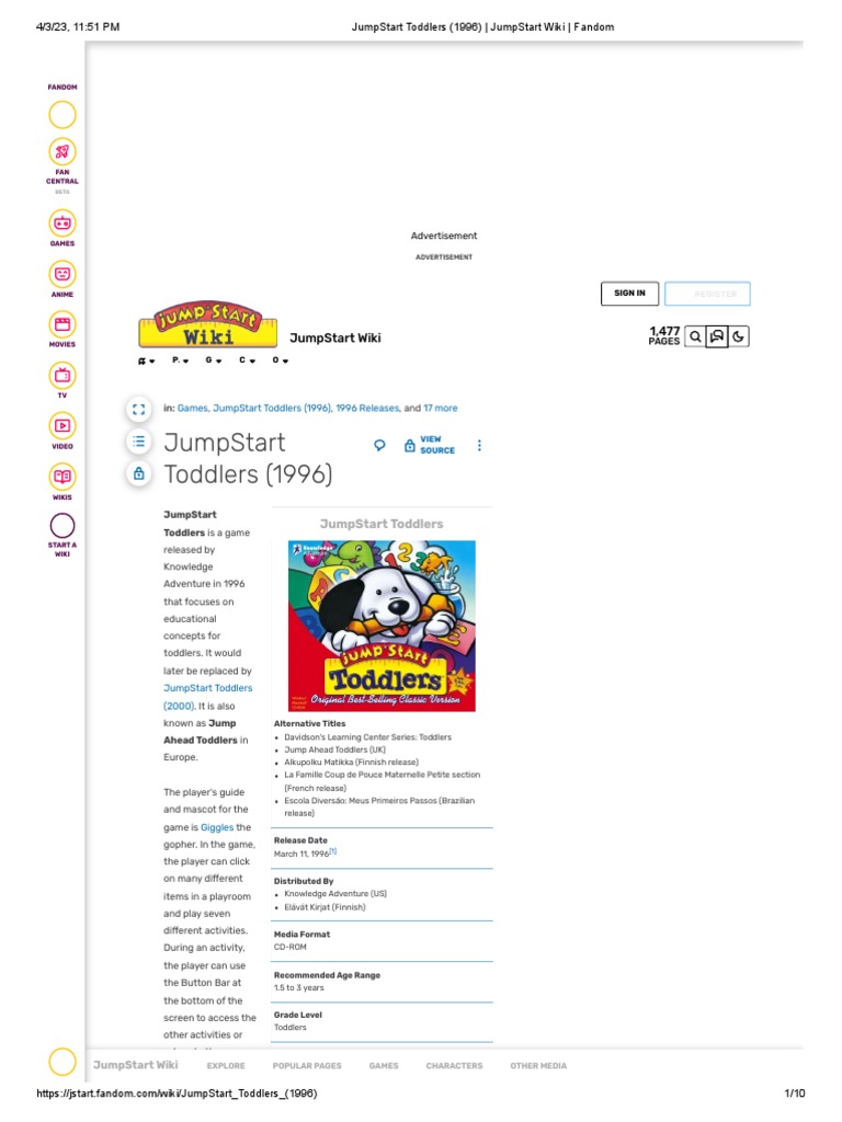 JumpStart Toddlers (1996) - JumpStart Wiki - Fandom | PDF | Fandom ... JumpStart Toddlers (1996) - JumpStart Wiki - Fandom | PDF | Fandom ...
