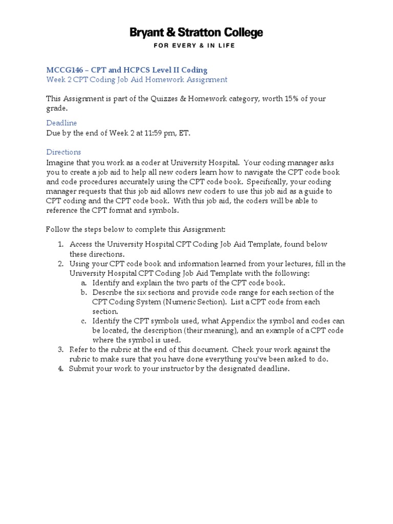 Week 2 CPT Coding Job Aid Homework Assignment | PDF
