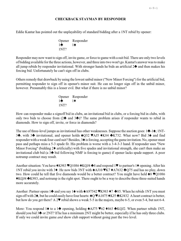 Checkback Stayman by Responder | PDF | Contract Bridge
