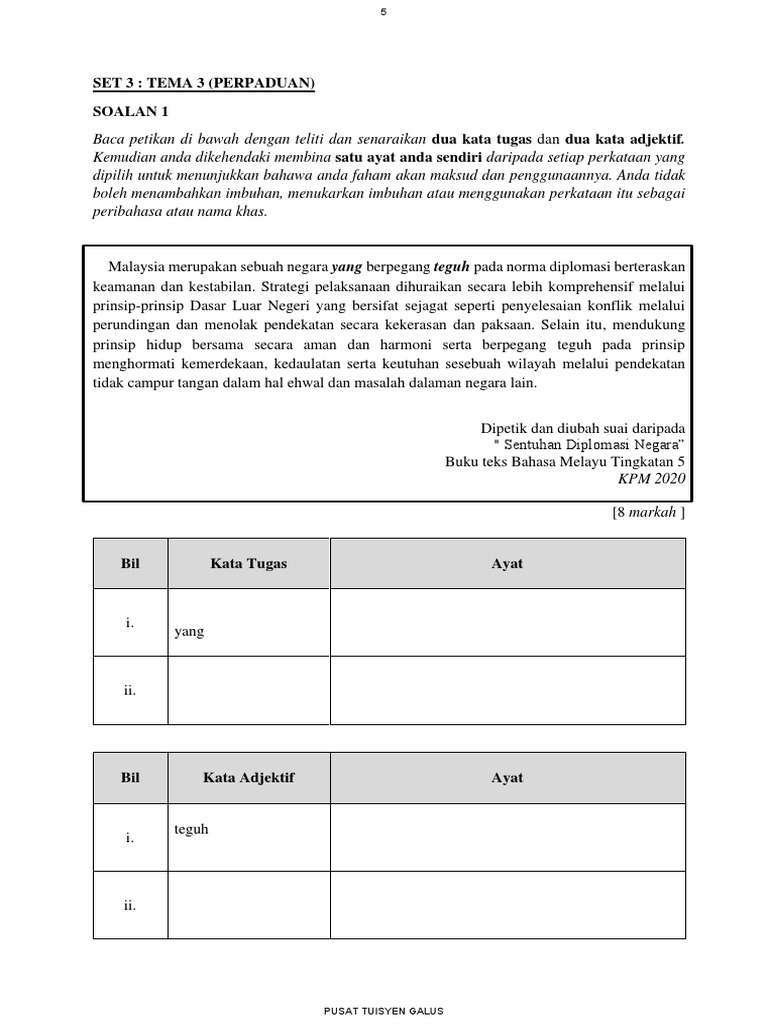 Set 3: Tema 3 (Perpaduan) Soalan 1 | PDF