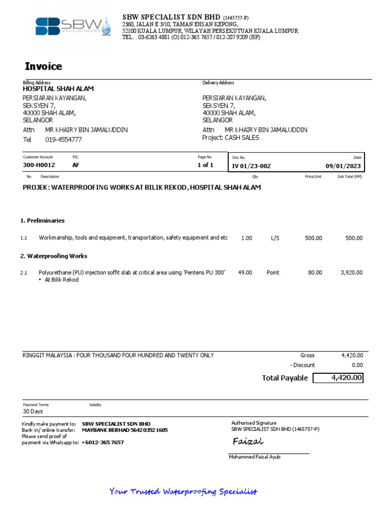Invoice: SBW Specialist SDN BHD | PDF | Malaysia | Business