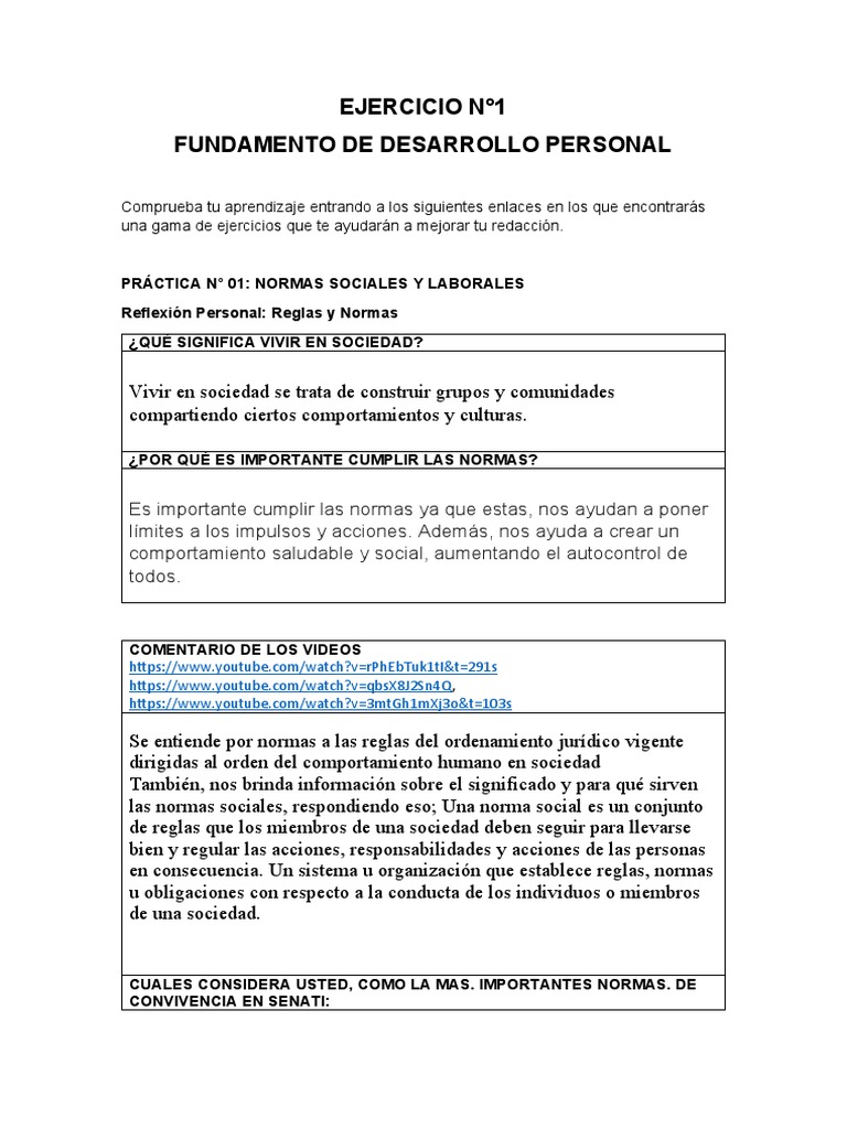 Ejercicio N°1 Fundamento de Desarrollo Personal | PDF