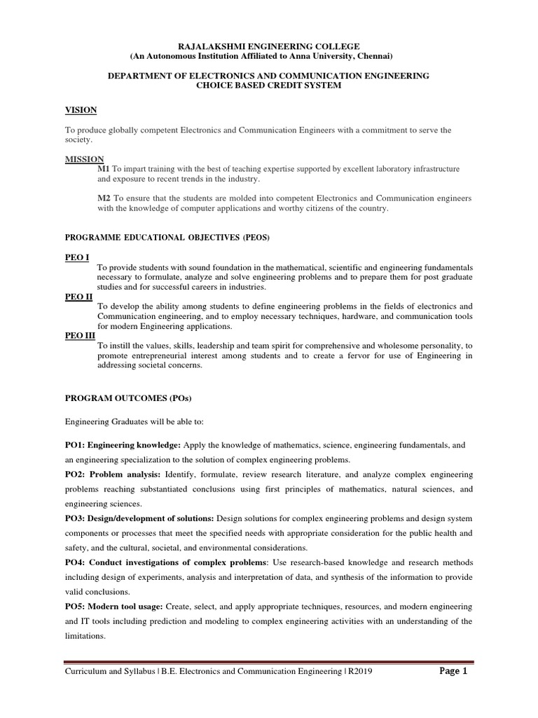 To Produce Globally Competent Electronics and Communication Engineers With A Commitment To Serve ...