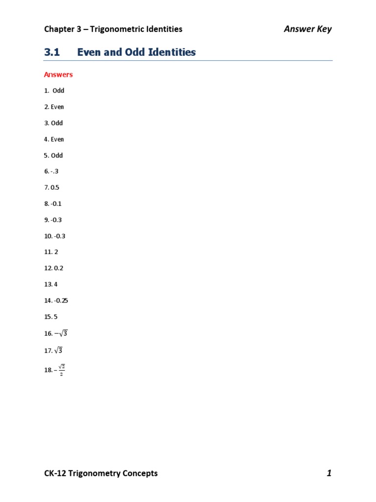 Answer Key - CK-12 Chapter 03 Trigonometry Concepts (Revised) | PDF ...