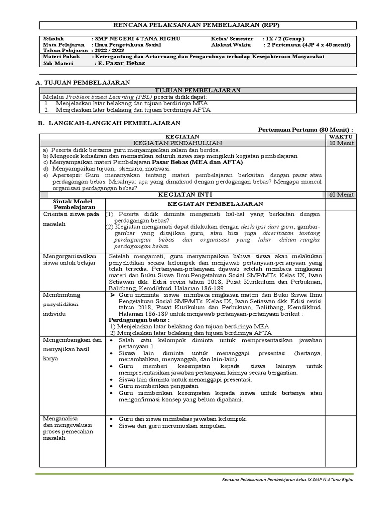 RPP IPS Kelas 9 Semester 1 (2), Oleh Arianto Tamo Ama, S. PD | PDF