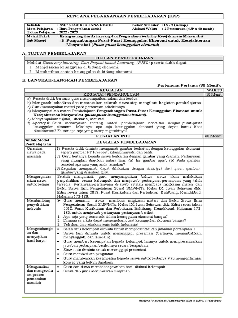 RPP IPS Kelas 9 Semester 1 | PDF