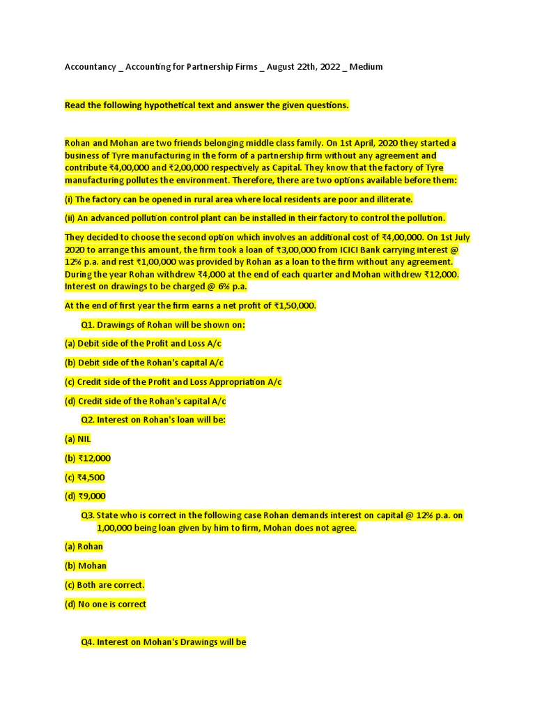 Acc Quiz Class 12th | PDF | Interest | Debits And Credits