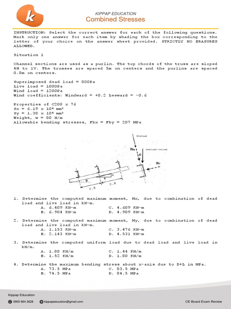 Combined Stresses: Kippap Education | PDF | Bending | Continuum Mechanics