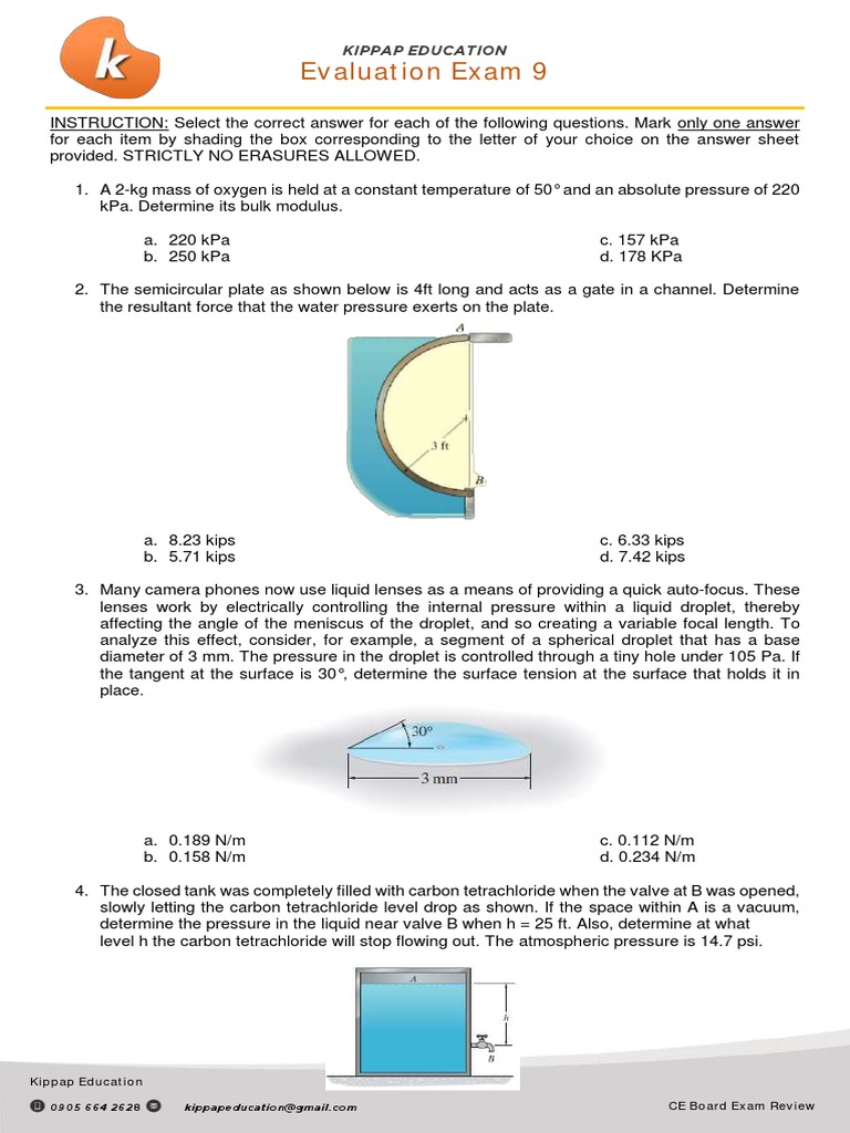 Evaluation Exam 9 | PDF | Adhesion | Surface Tension