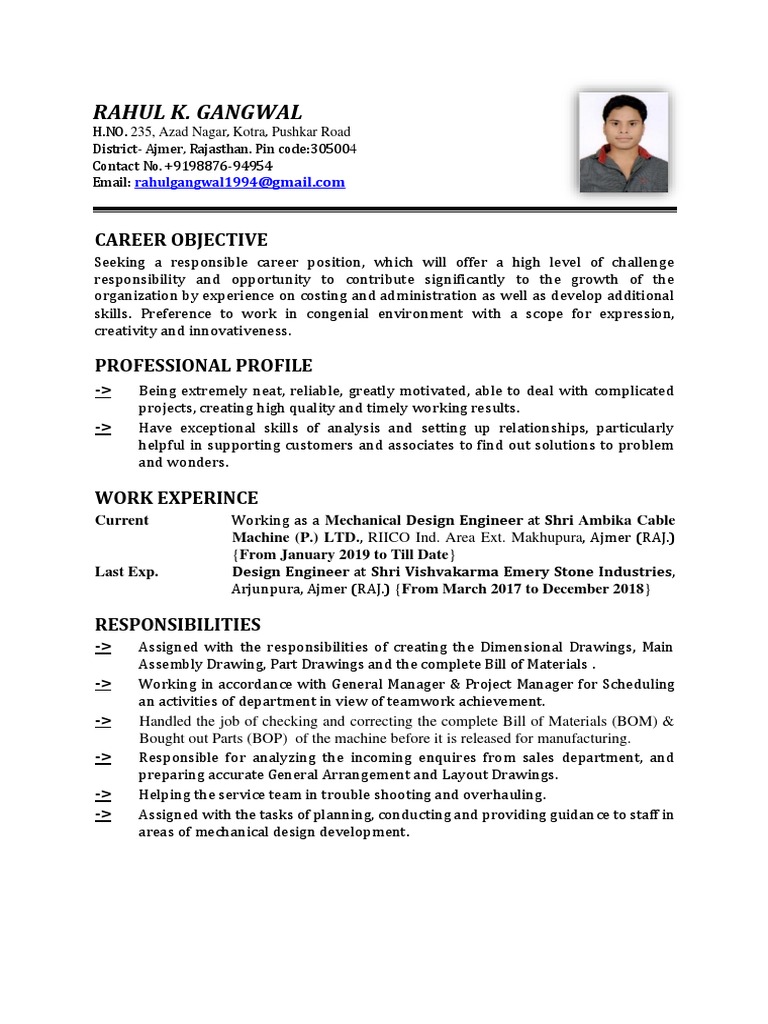 Resume - Design Engineer - Rahul | PDF | Mechanical Engineering | Engineering