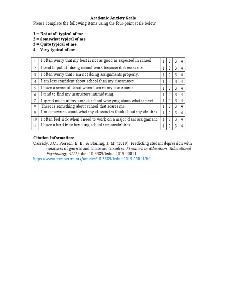 Academic Anxiety Scale Print Version | PDF